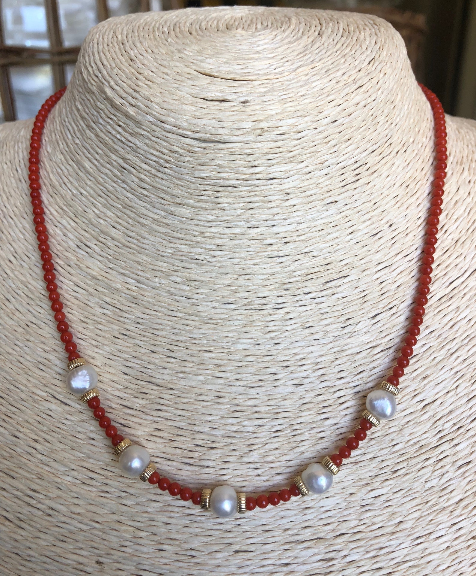 Coral and Pearl Necklace - Etsy