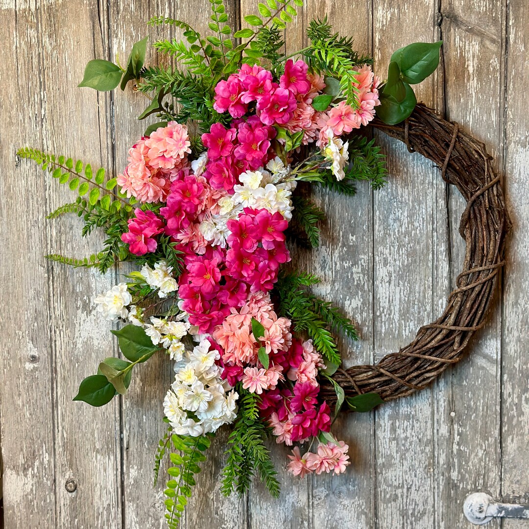 CHERRY BLOSSOMS, Cherry Blossom Wreath, Pink Flower Wreath, Berry ...