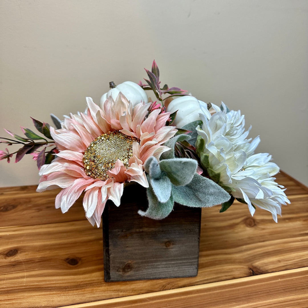 Pink Fall Centerpiece, Fall Flower Arrangement, Glam Fall Flower ...