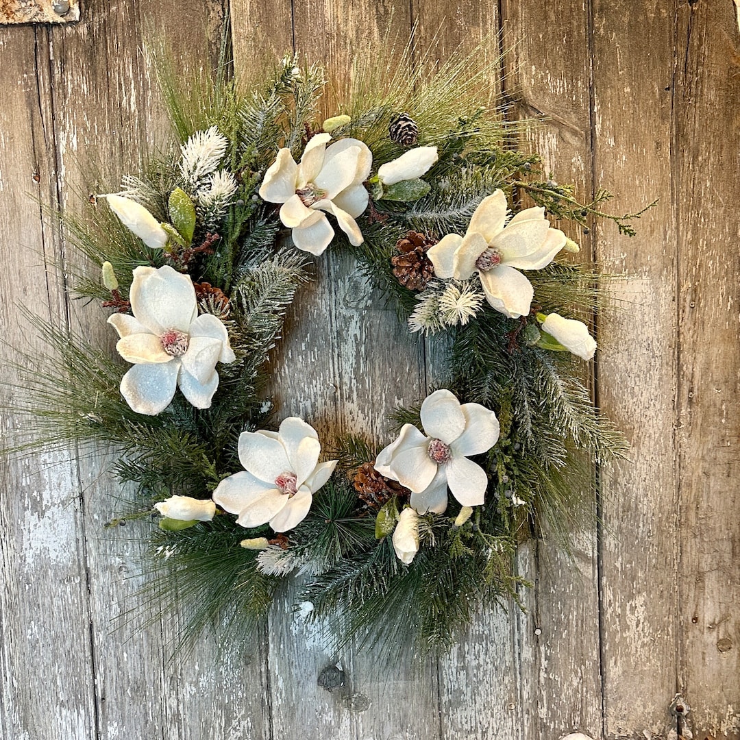 Magnolia Winter Wreath for Front Door: Pine, Juniper & Blueberries - Etsy