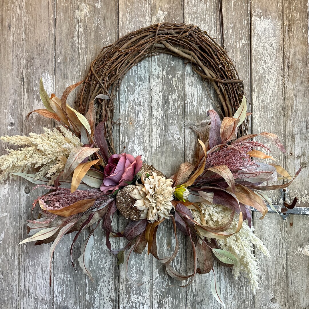 Mauve Fall Wreath, Fall Dahlia Wreath, Fall Wreath for Front Door - Etsy
