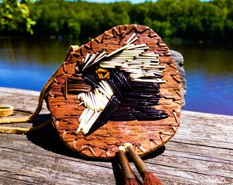 Mi'kmaq Porcupine Quilled Medallion Necklace, Beads, Mi'kmaq Woman in ...