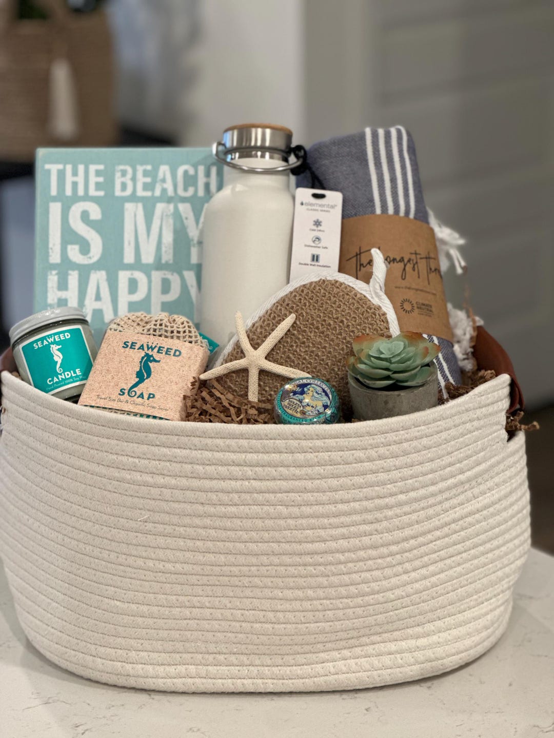 Beach Lover Gift Basket: Turkish Towel, Seaweed Candle & Succulent - Etsy