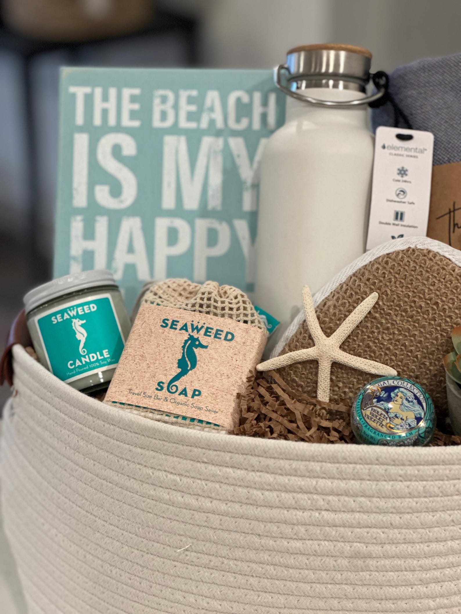 Beach Lover Gift Basket: Turkish Towel, Seaweed Candle & Succulent - Etsy