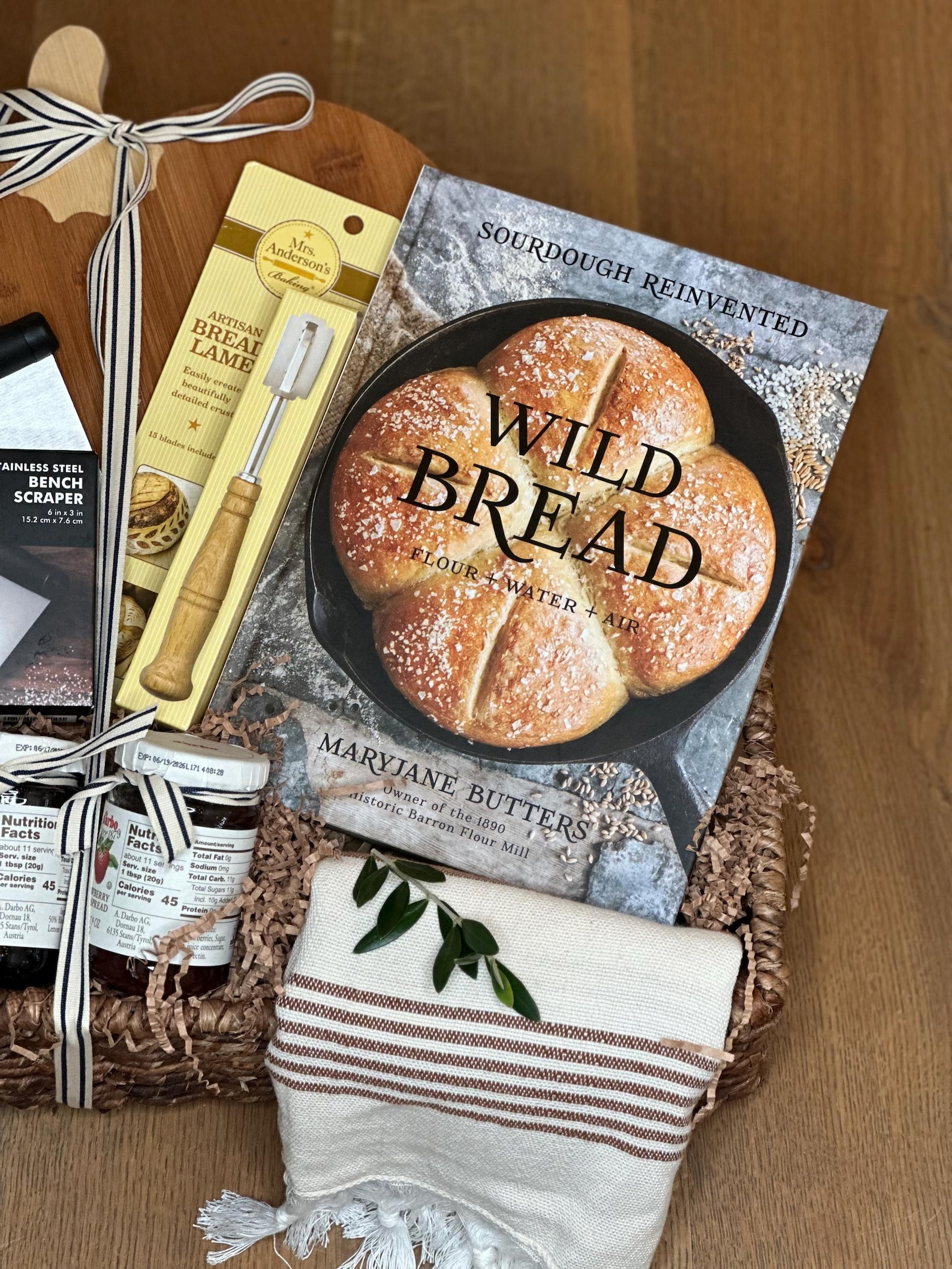 Artisan Sourdough Bread Making Gift Basket, Willow Tray, Recipe Book ...