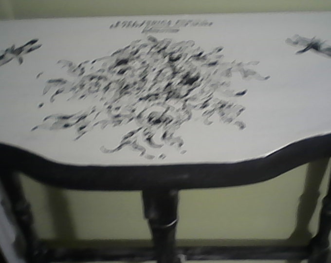 Small, Half Round, Table With Black, Rose Toile Painted Design on Chalk ...