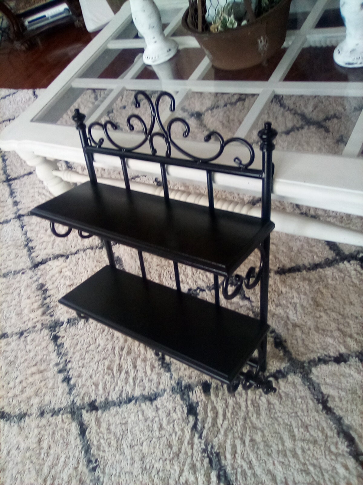 Wall Shelf Satin Black With Black Metal Scroll Trim and 2 - Etsy
