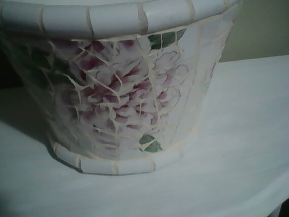 Mosaic Flower Pot With Pink Rose Pattern With Green Leaves. - Etsy