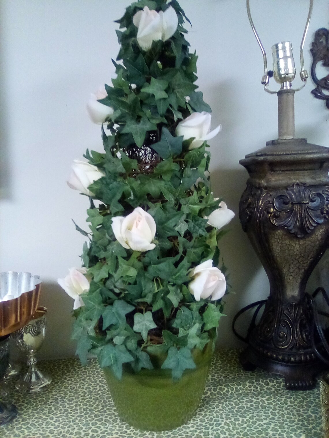 Ivy Topiary of Vines and Cream Roses Tipped With Blush in a | Etsy