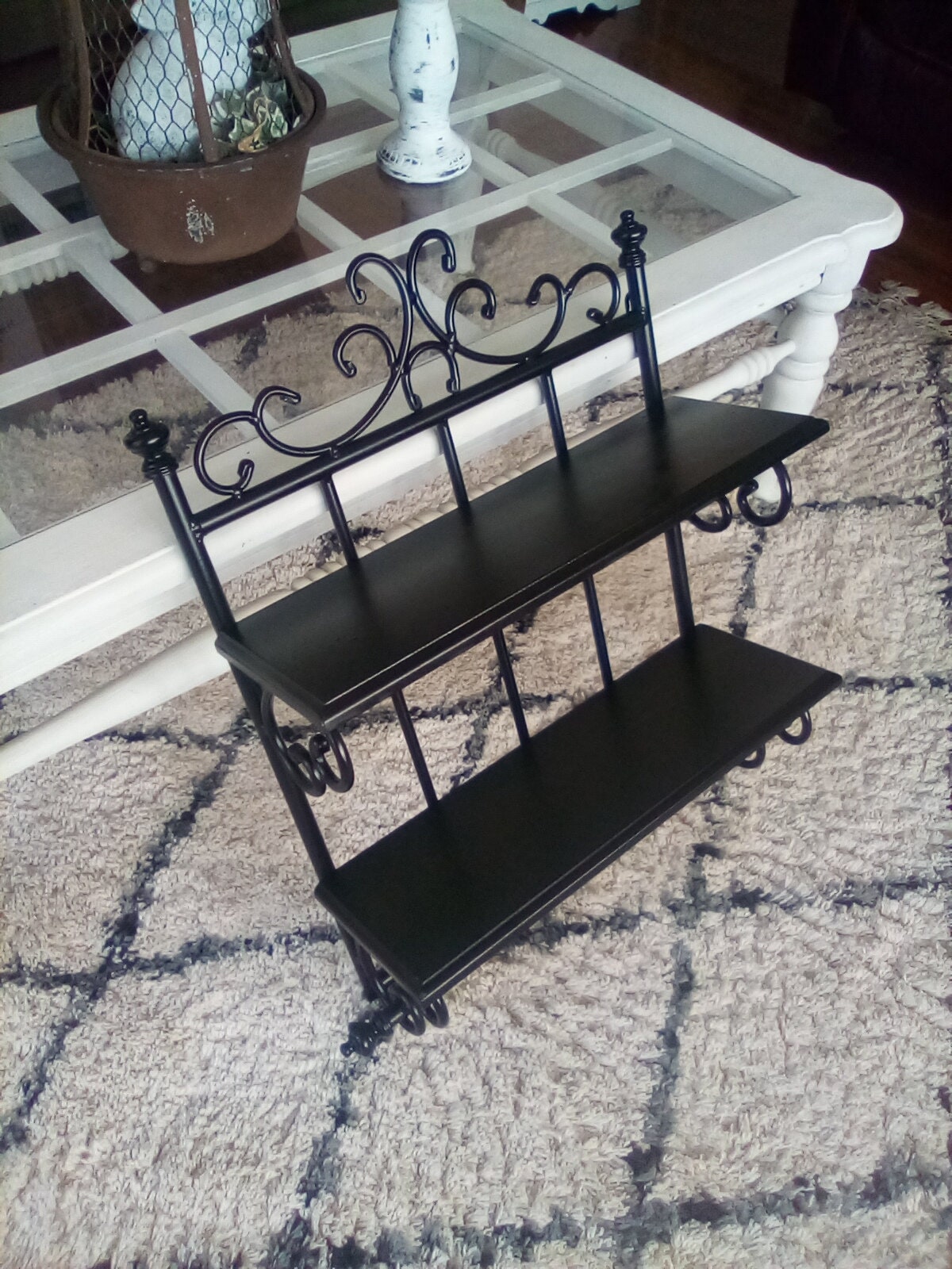 Wall Shelf Satin Black With Black Metal Scroll Trim and 2 - Etsy