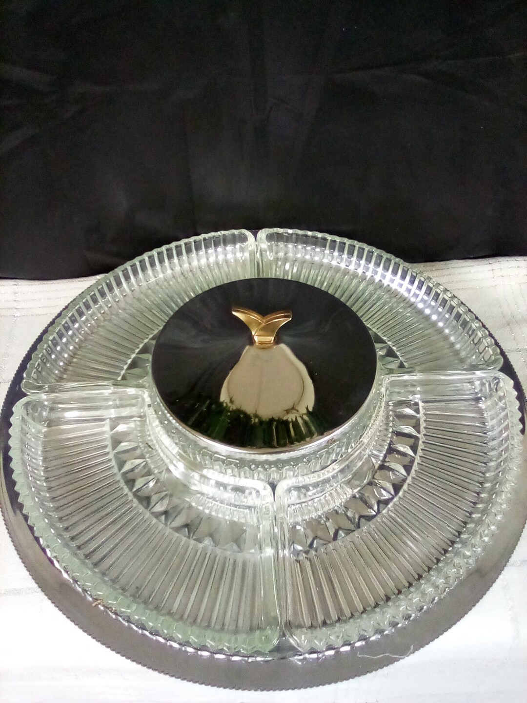 Kromex Lazy Susan Vintage Carousel Tray With 4 Outside Glass Dishes and ...