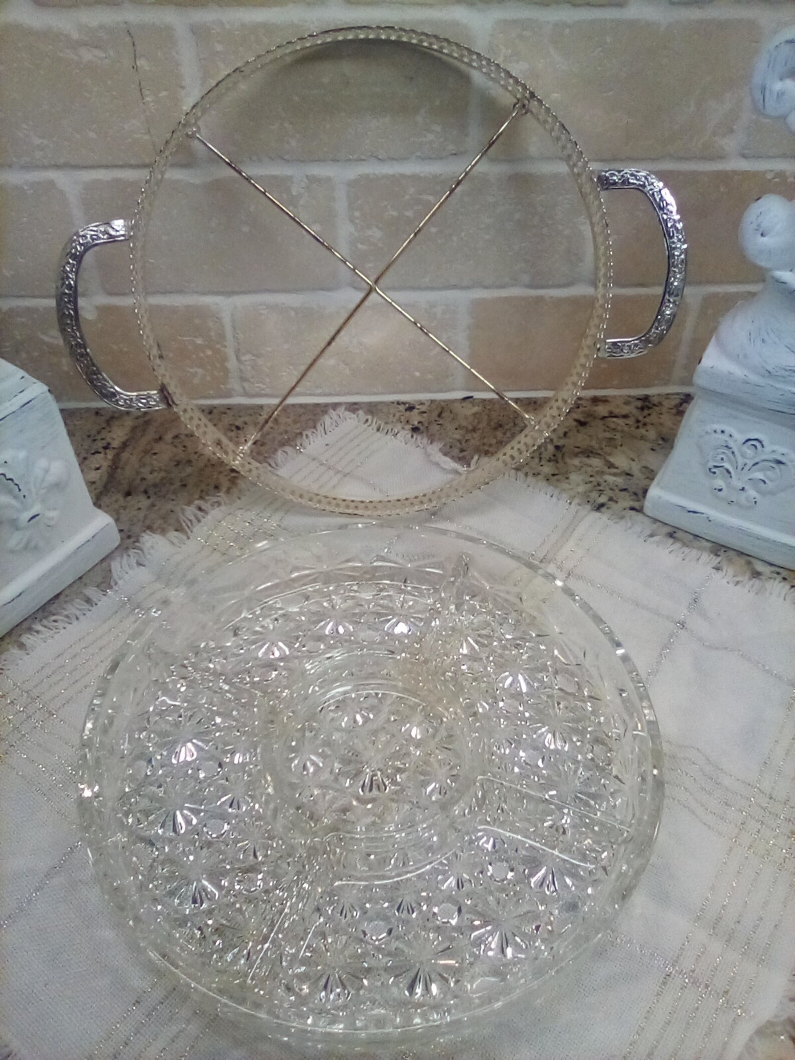 Crystal Serving Dish on Silver Plate Stand - Etsy