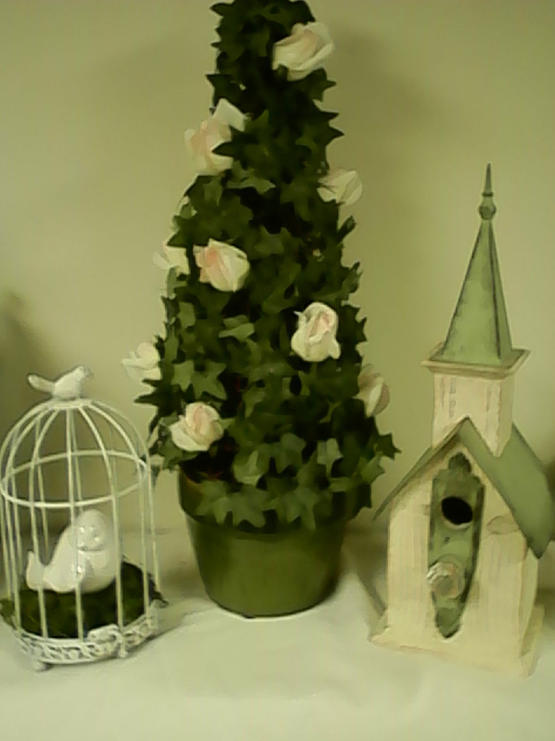 Ivy Topiary of Vines and Cream Roses Tipped With Blush in a | Etsy