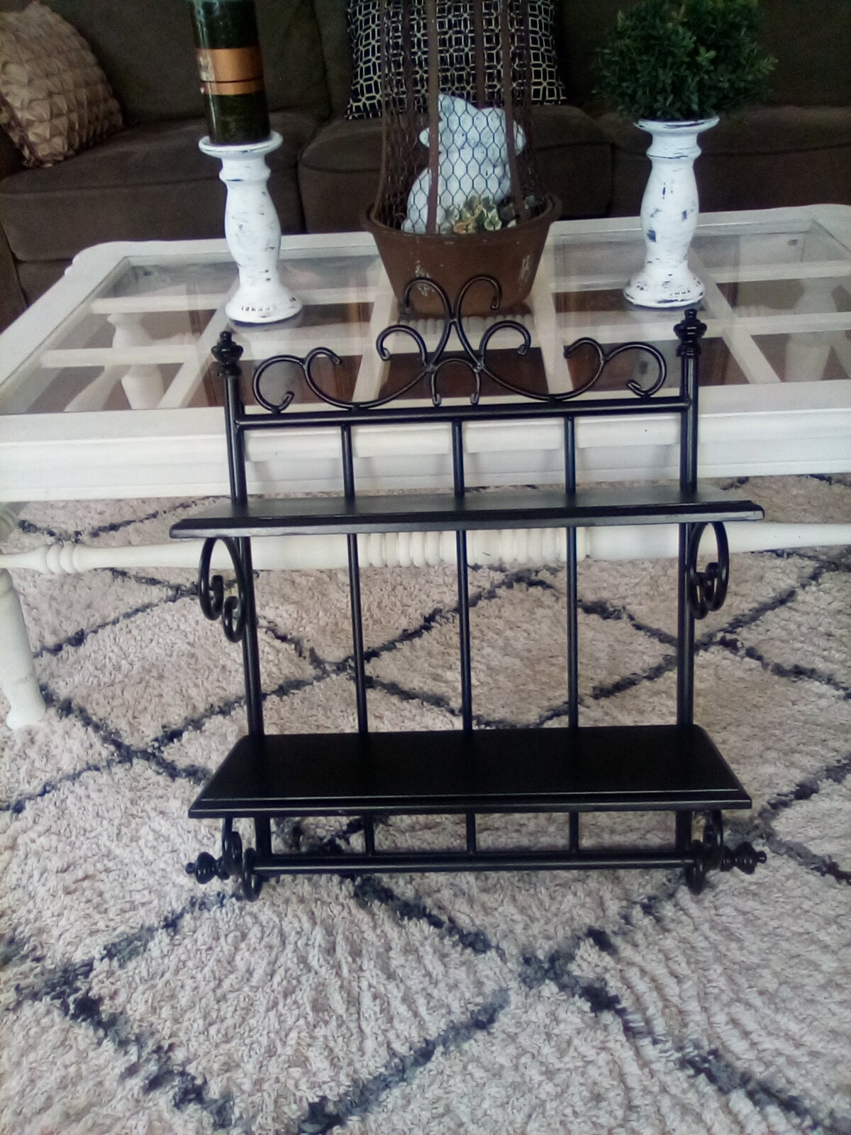 Wall Shelf Satin Black With Black Metal Scroll Trim and 2 - Etsy