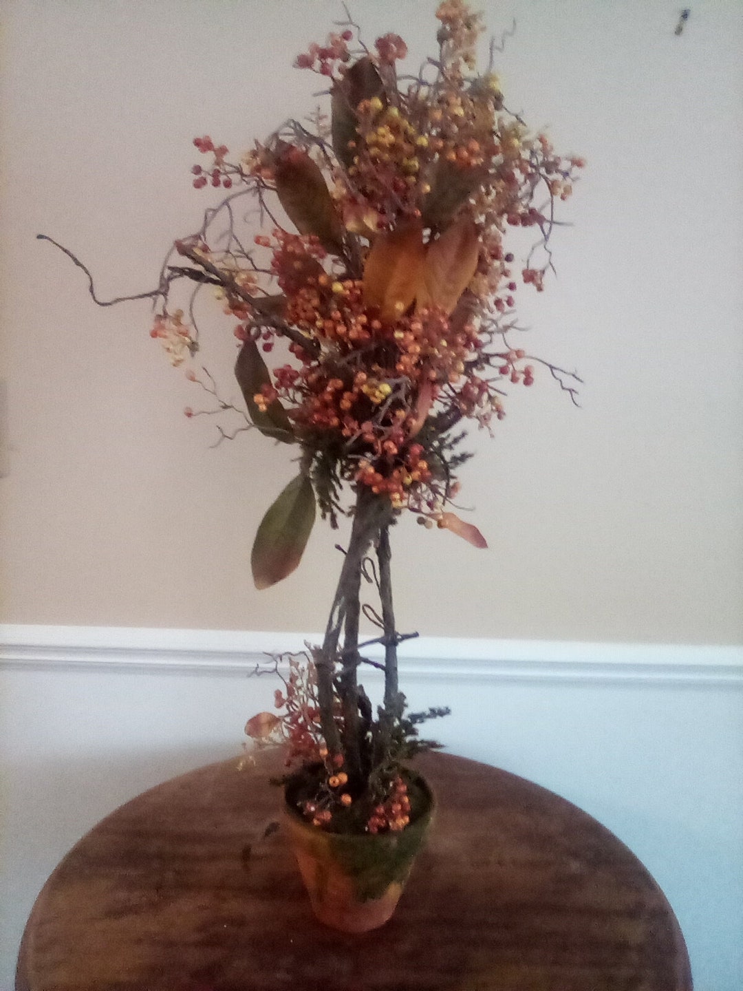 Faux Bittersweet Arrangement in a Faux Moss Covered Terra Cotta Pot ...