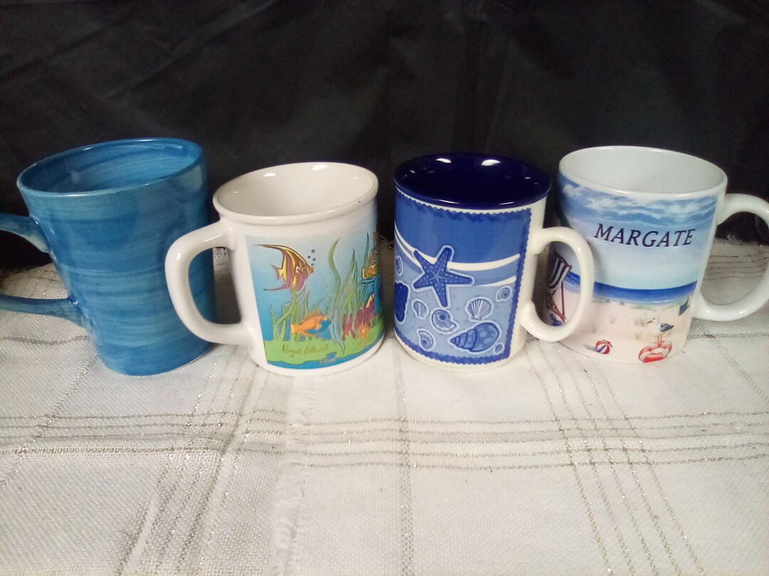 Coastal Mug Collection of 4 Beachy Theme Ceramic Mugs. - Etsy