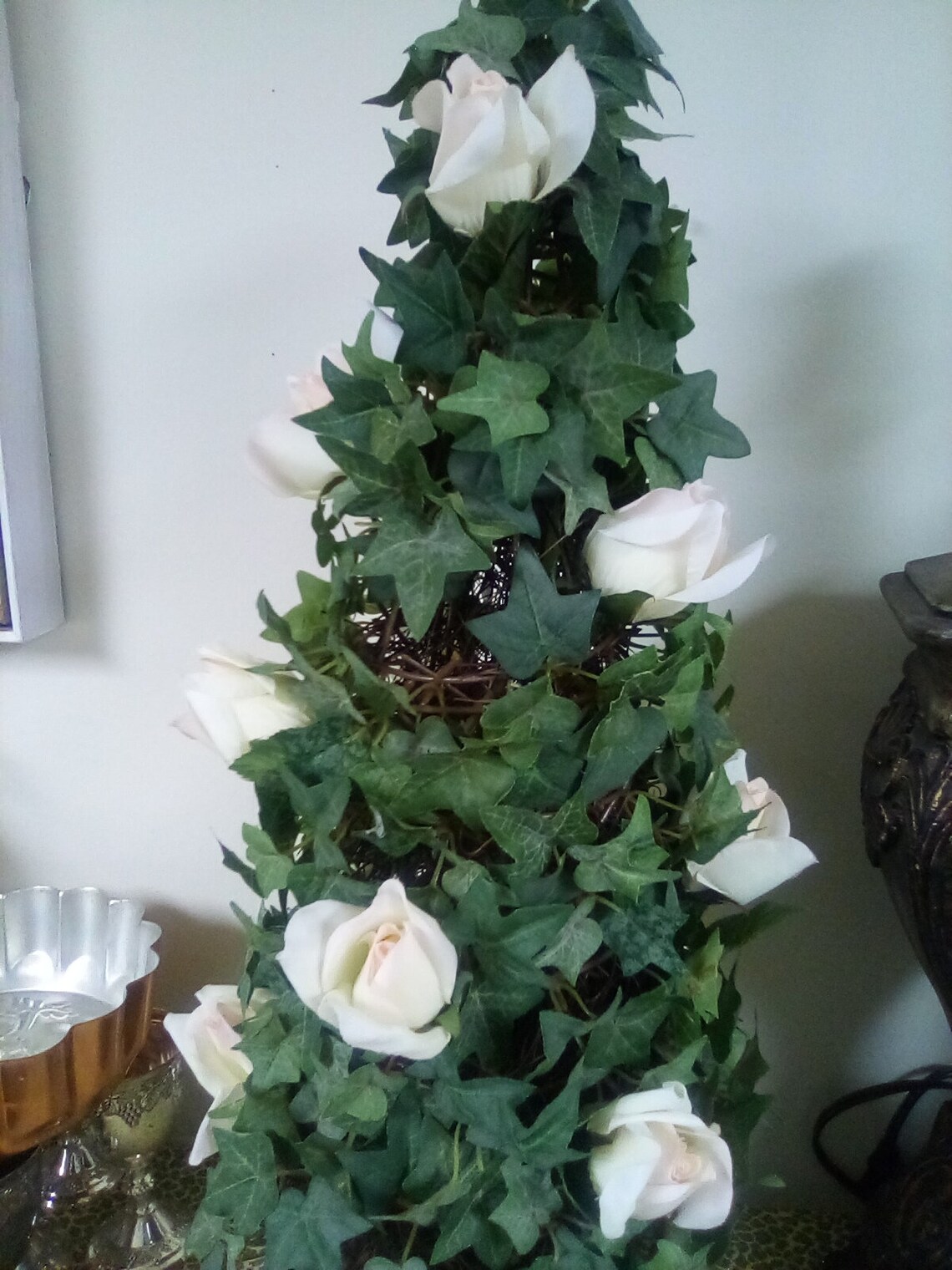 Ivy Topiary of Vines and Cream Roses Tipped With Blush in a - Etsy