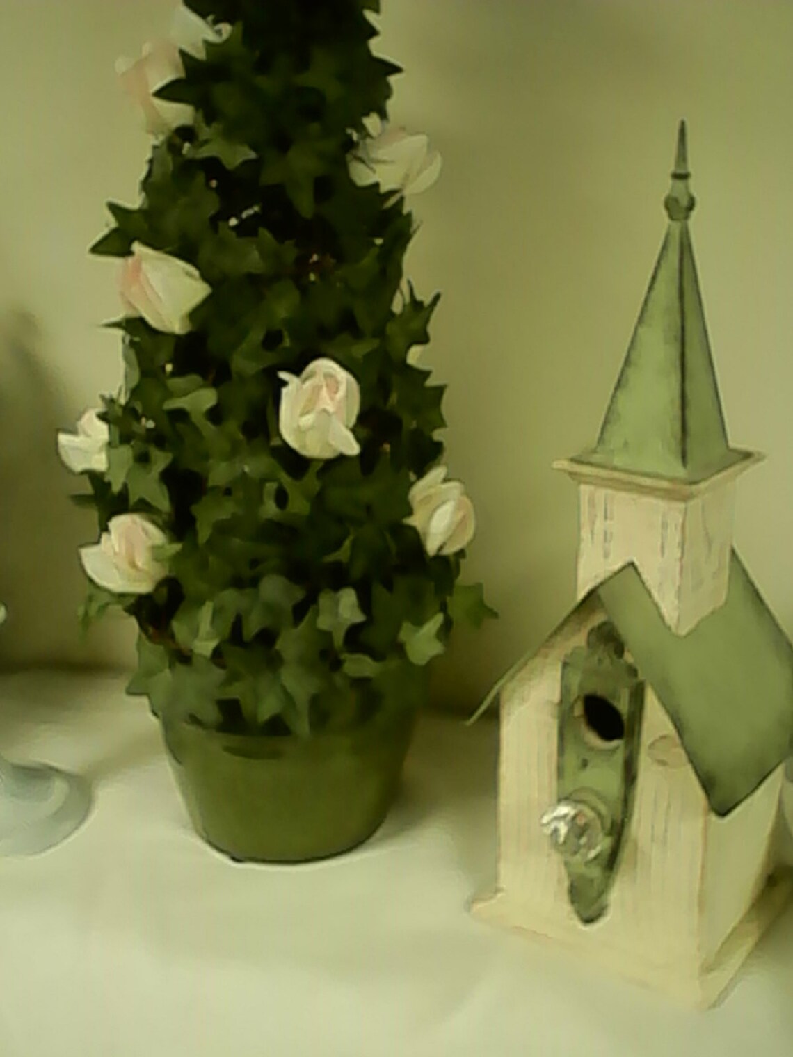 Ivy Topiary of Vines and Cream Roses Tipped With Blush in a | Etsy