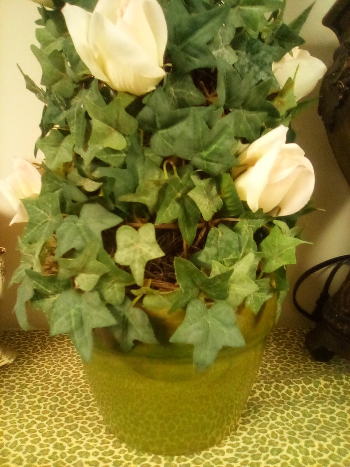 Ivy Topiary of Vines and Cream Roses Tipped With Blush in a | Etsy