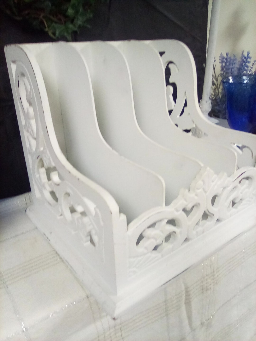 File Holder, Wood, Painted White, Shabby Chic - Etsy
