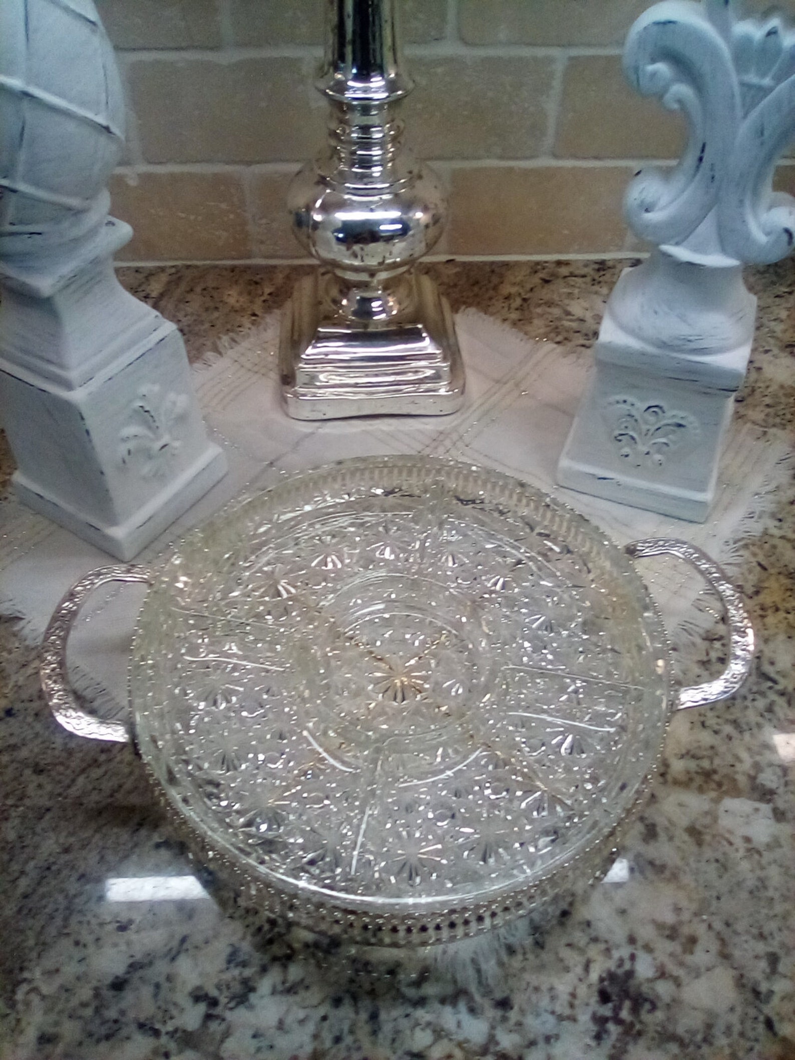 Crystal Serving Dish on Silver Plate Stand - Etsy