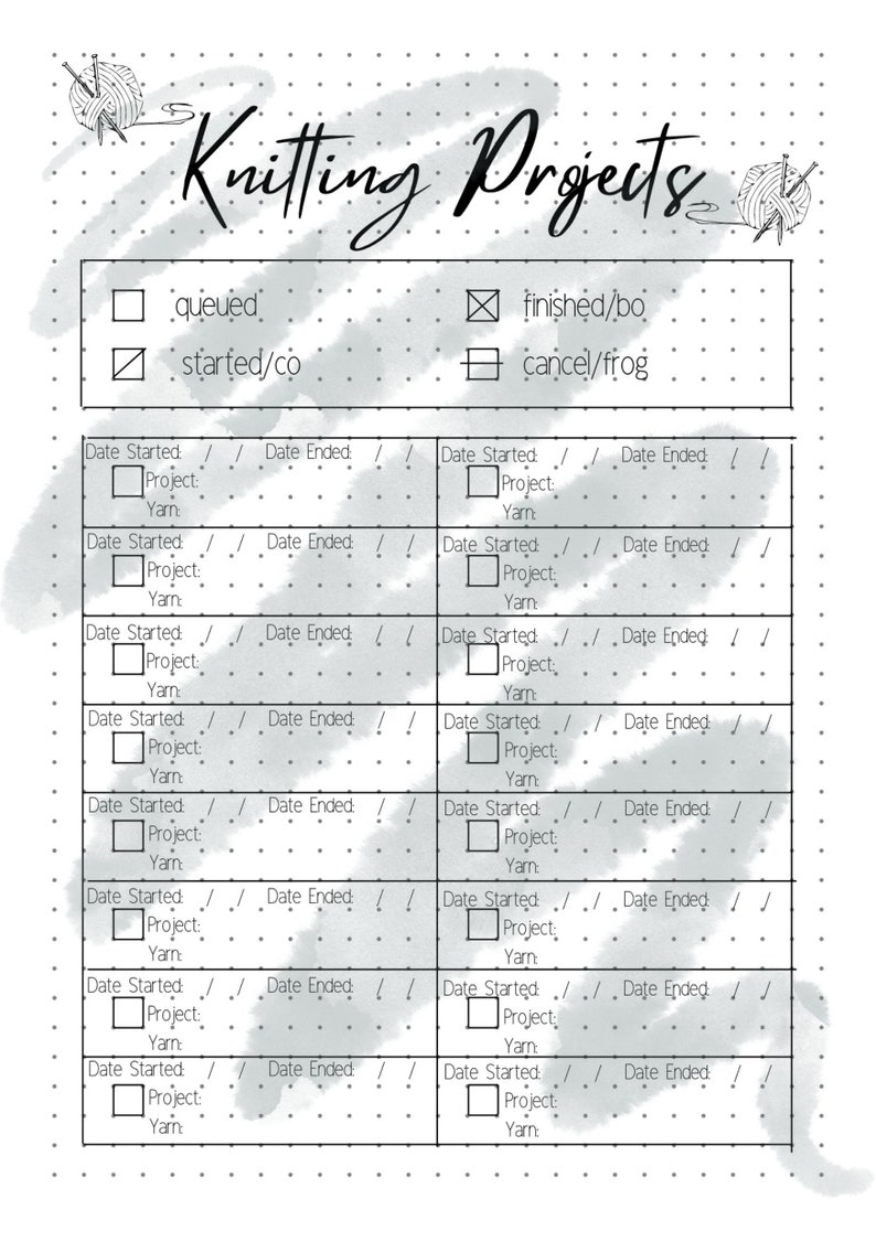 Printable Knitting Project Tracker, Knitting Journal - Etsy