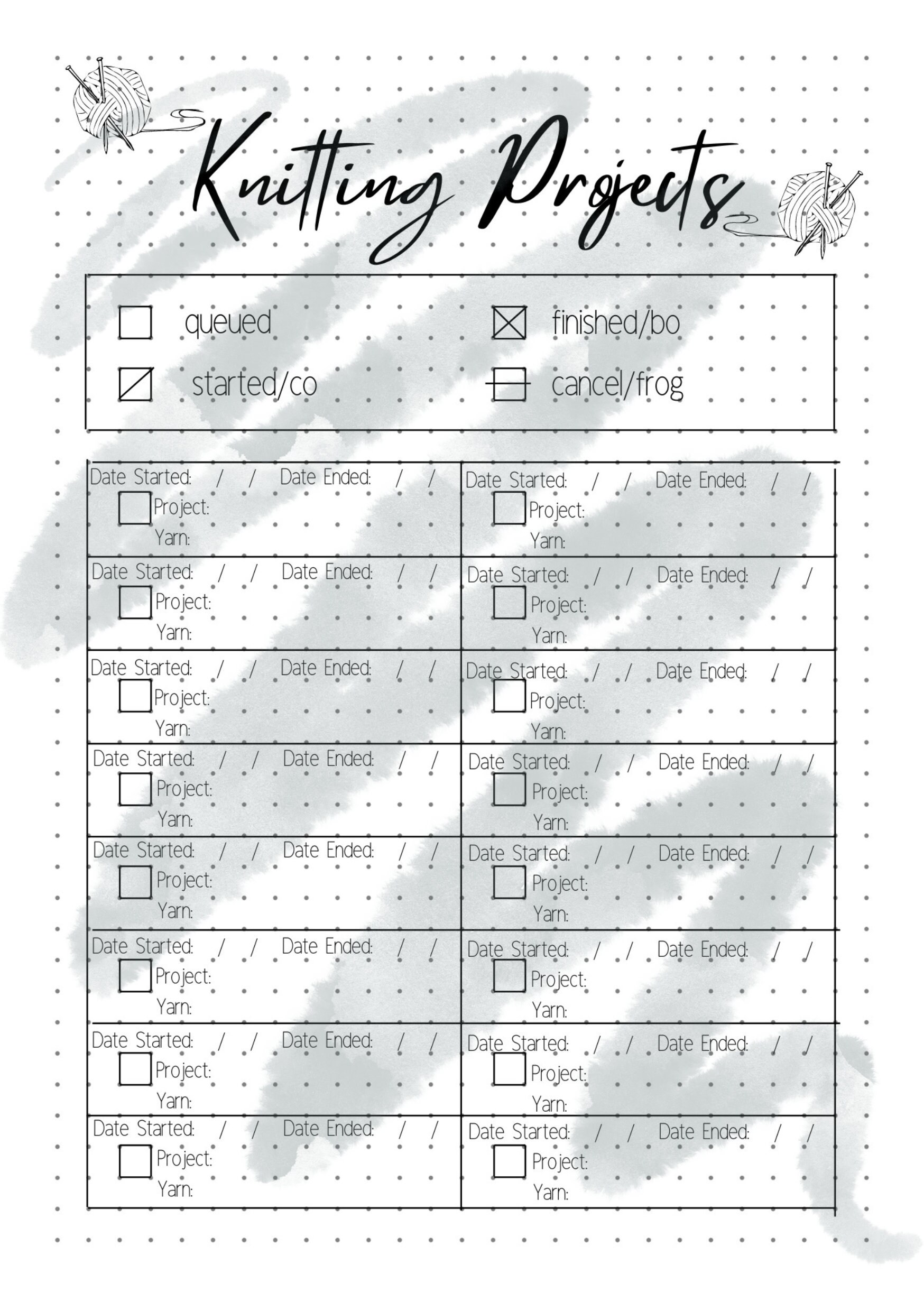 Printable Knitting Project Tracker, Knitting Journal - Etsy