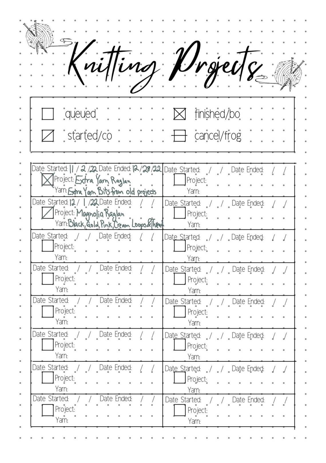 Printable Knitting Project Tracker, Knitting Journal - Etsy