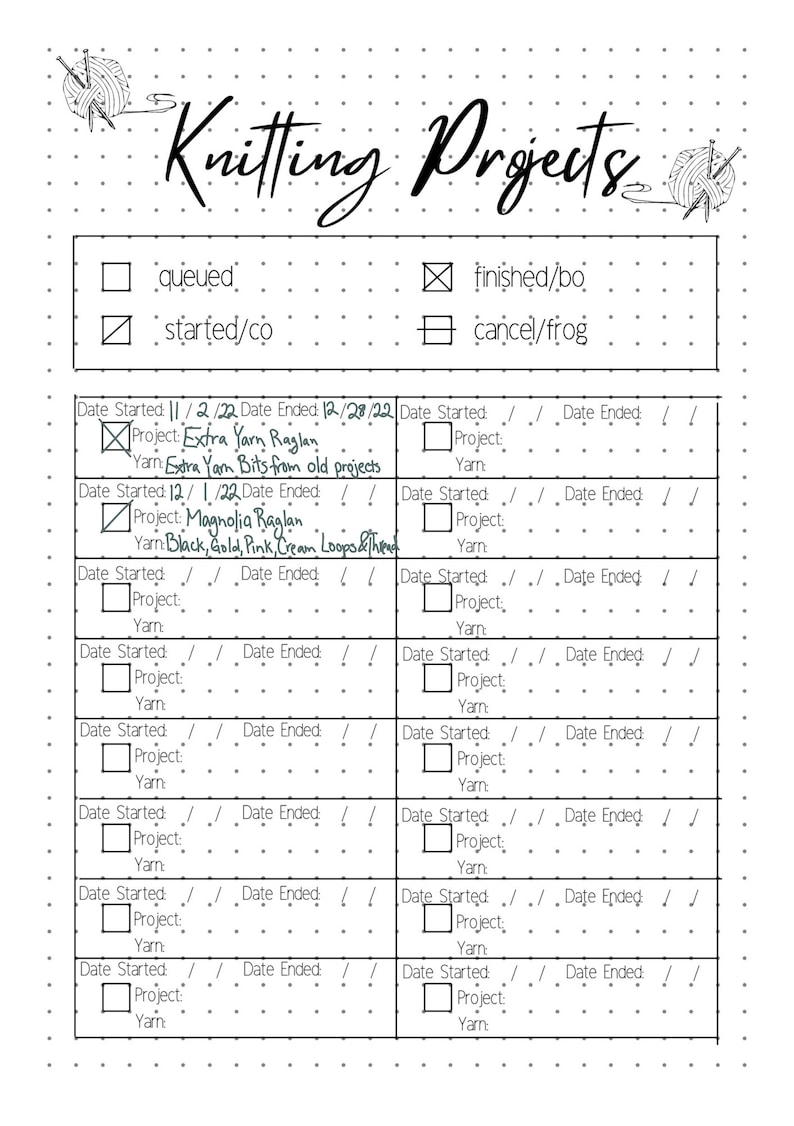 Printable Knitting Project Tracker, Knitting Journal - Etsy