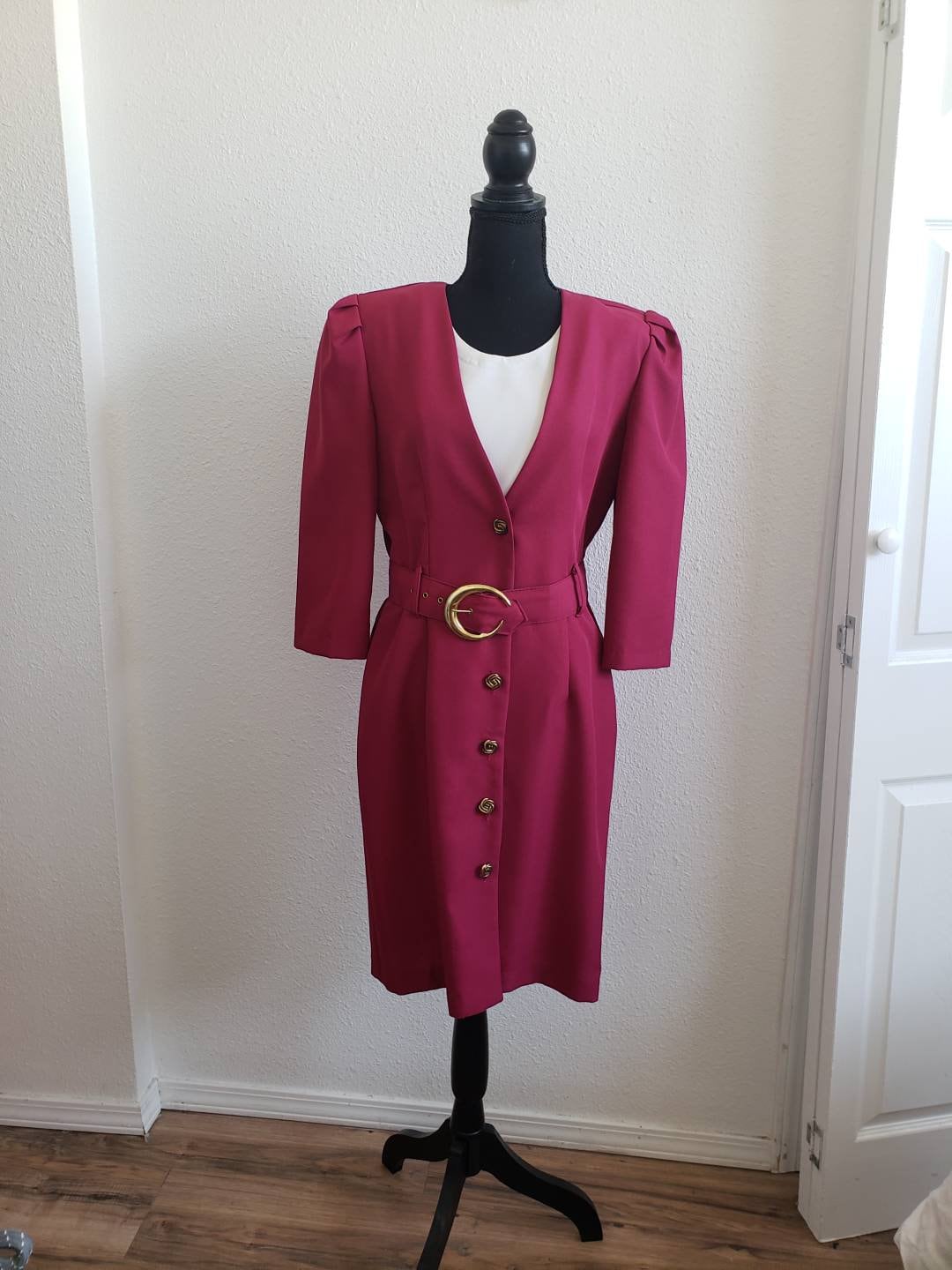 1990 Women Elegant Belted Office Dress - Etsy