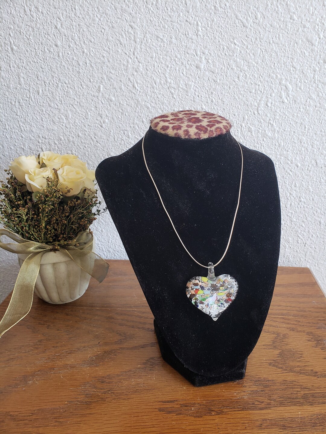 Baroni Design Murano Italy Wavy Glass Heart Pendant W/ Sterling Silver ...