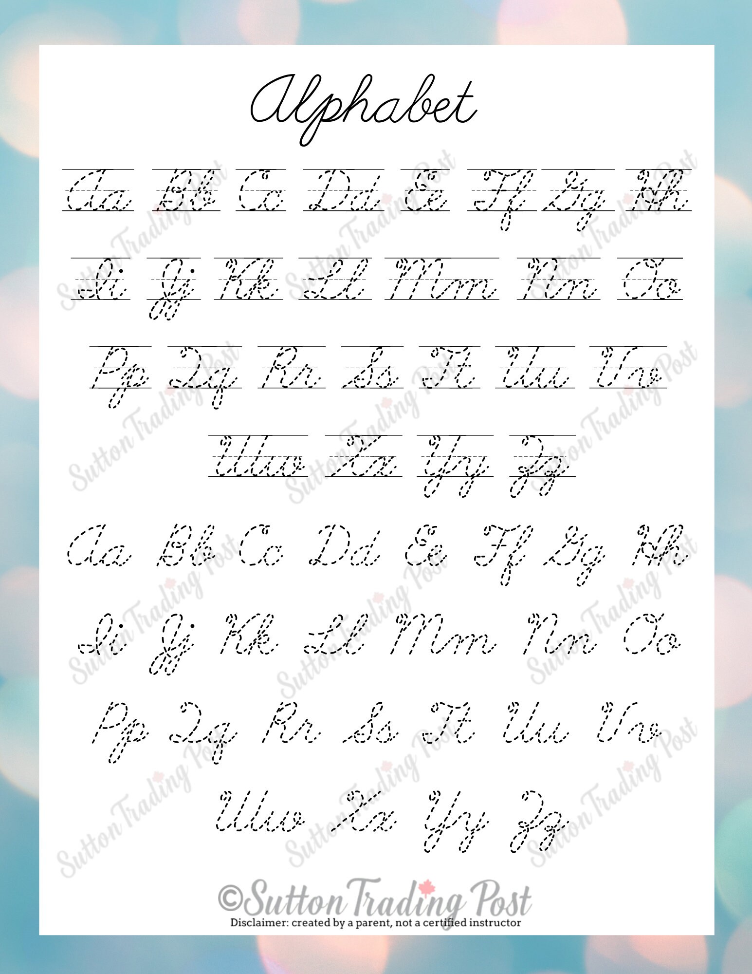 CURSIVE Alphabet Worksheet DIGITAL DOWNLOAD - Etsy UK