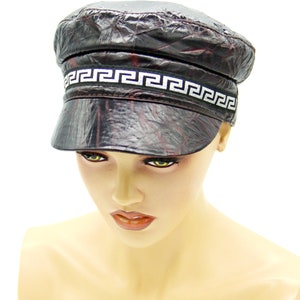 Black Leather Baker Boy Cap Women Captain Leather Newsboy Black Breton ...