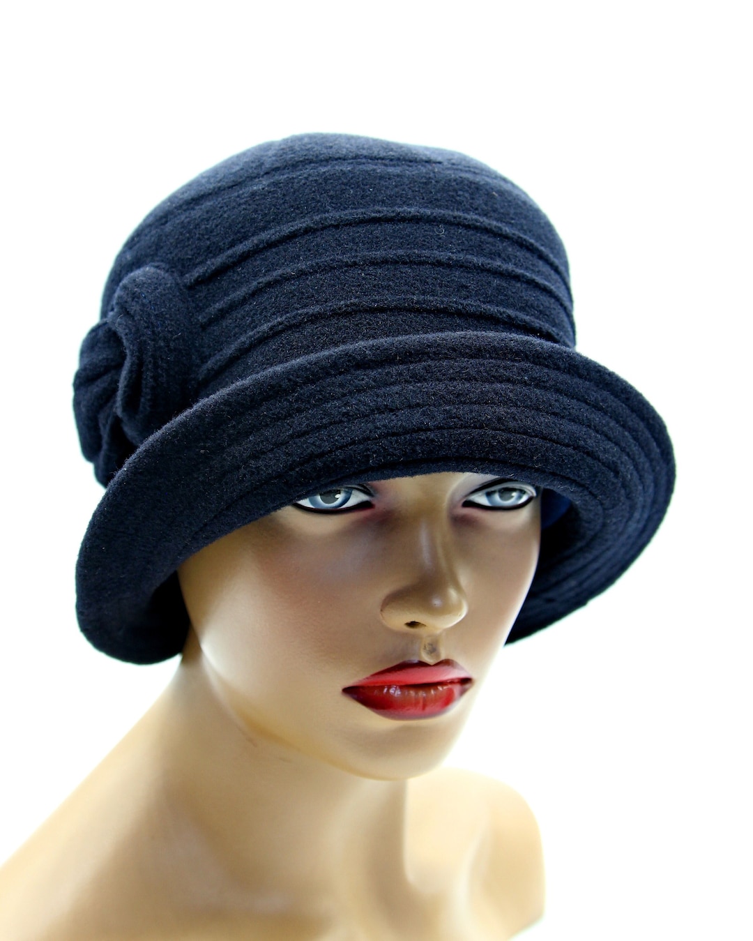 Vintage Wool Cloche Hat: Dark Blue Beatrice Style - Etsy