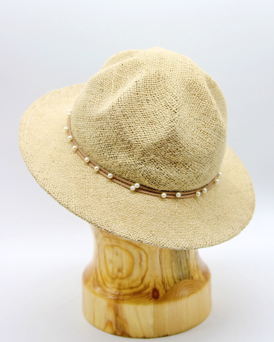 Straw Linen Hat for Women With Fields and Decorated With Beads ...