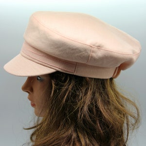 Linen Women's Breton Cap Summer Newsboy Cotton Hat Baker Boy Peach ...