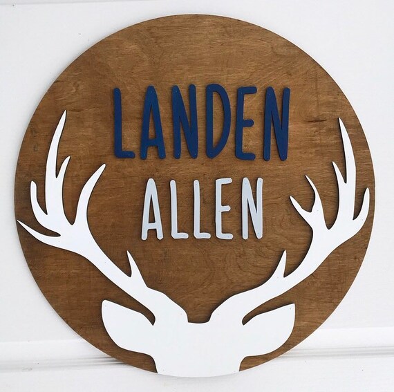 3D Raised Lettering Personalized Deer Antler Nursery Sign | Etsy