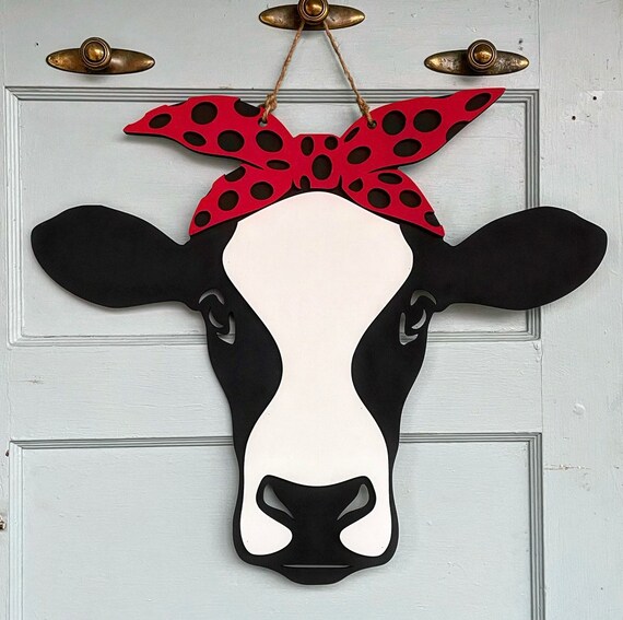 Farmhouse Wooden Cow Door Hanger Cow Door Hanger Cow Wreath - Etsy