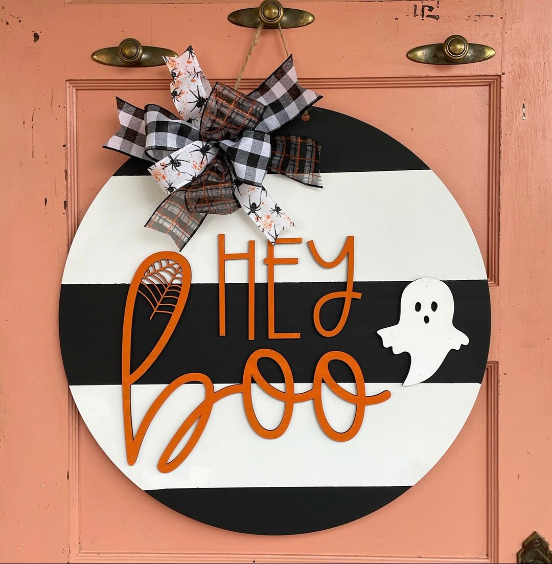 Hey Boo Ghost Door Hanger Halloween Door Hanger Ghost Decor Halloween ...