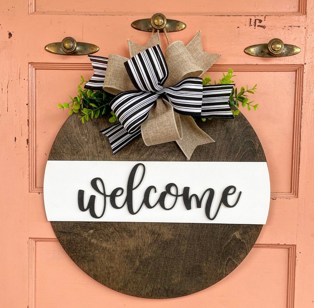 Farmhouse Welcome Stained Door Hanger Everyday Door Hanger Raised Wood ...