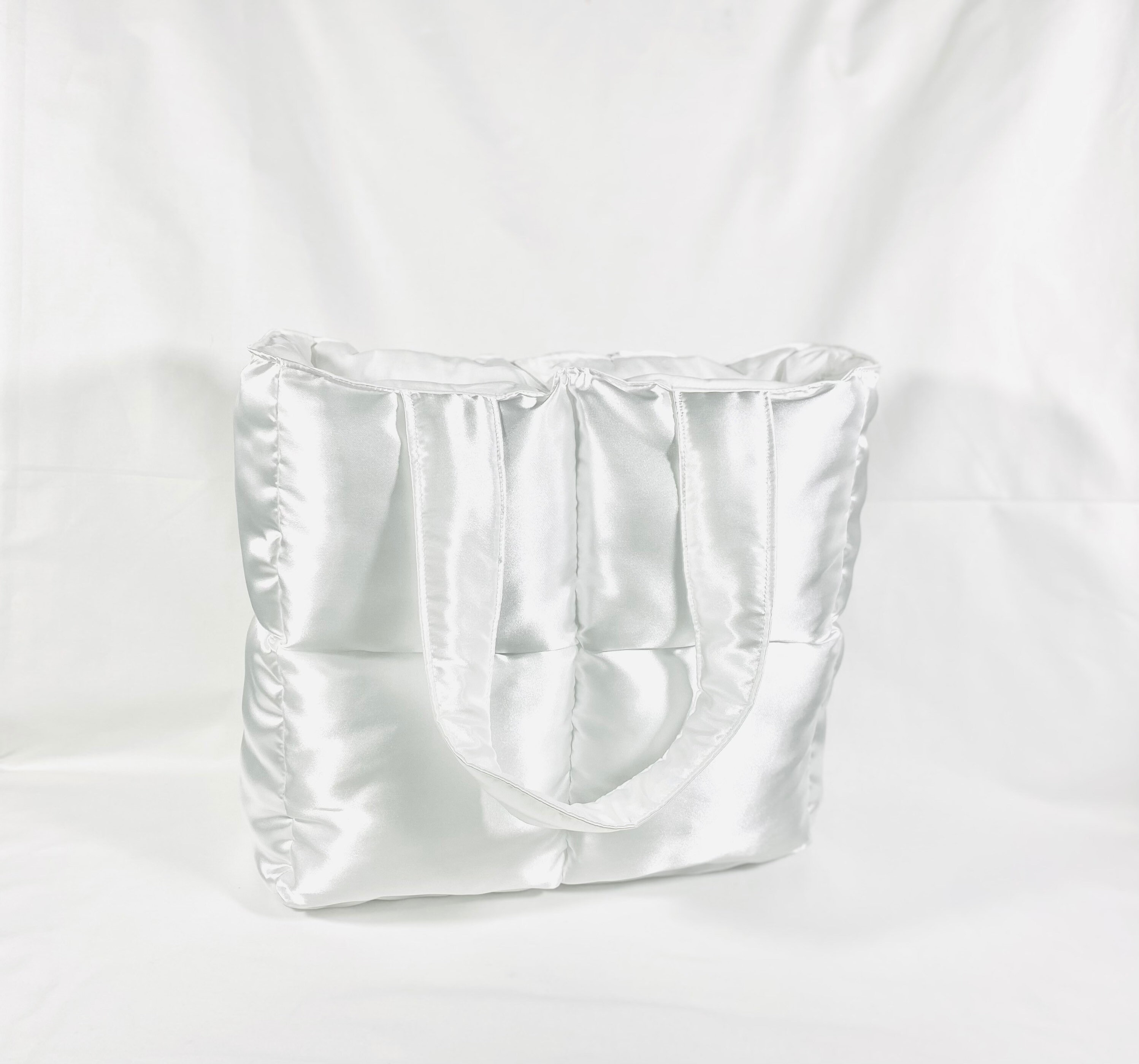 Snow White Puff Tote Puffer Tote Tote Bag With Pocket Satin - Etsy