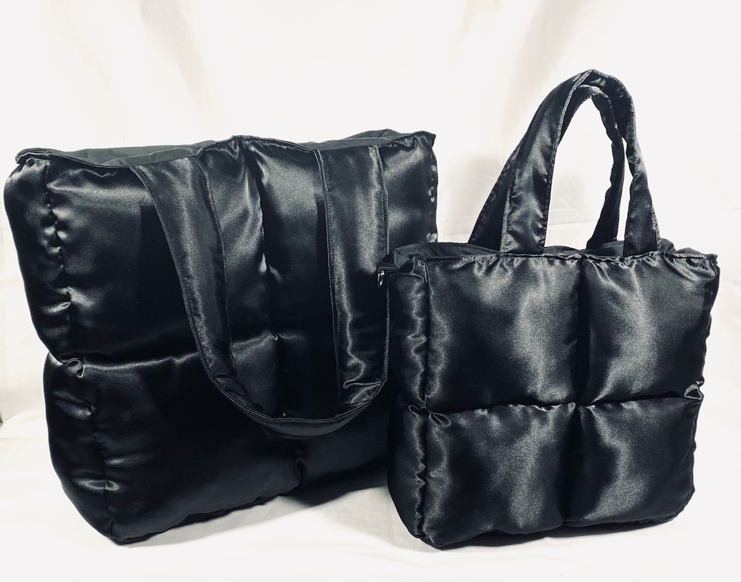 Diana Puff Tote, Puffer Tote, Tote Bag With Pocket, Satin Tote Bag ...