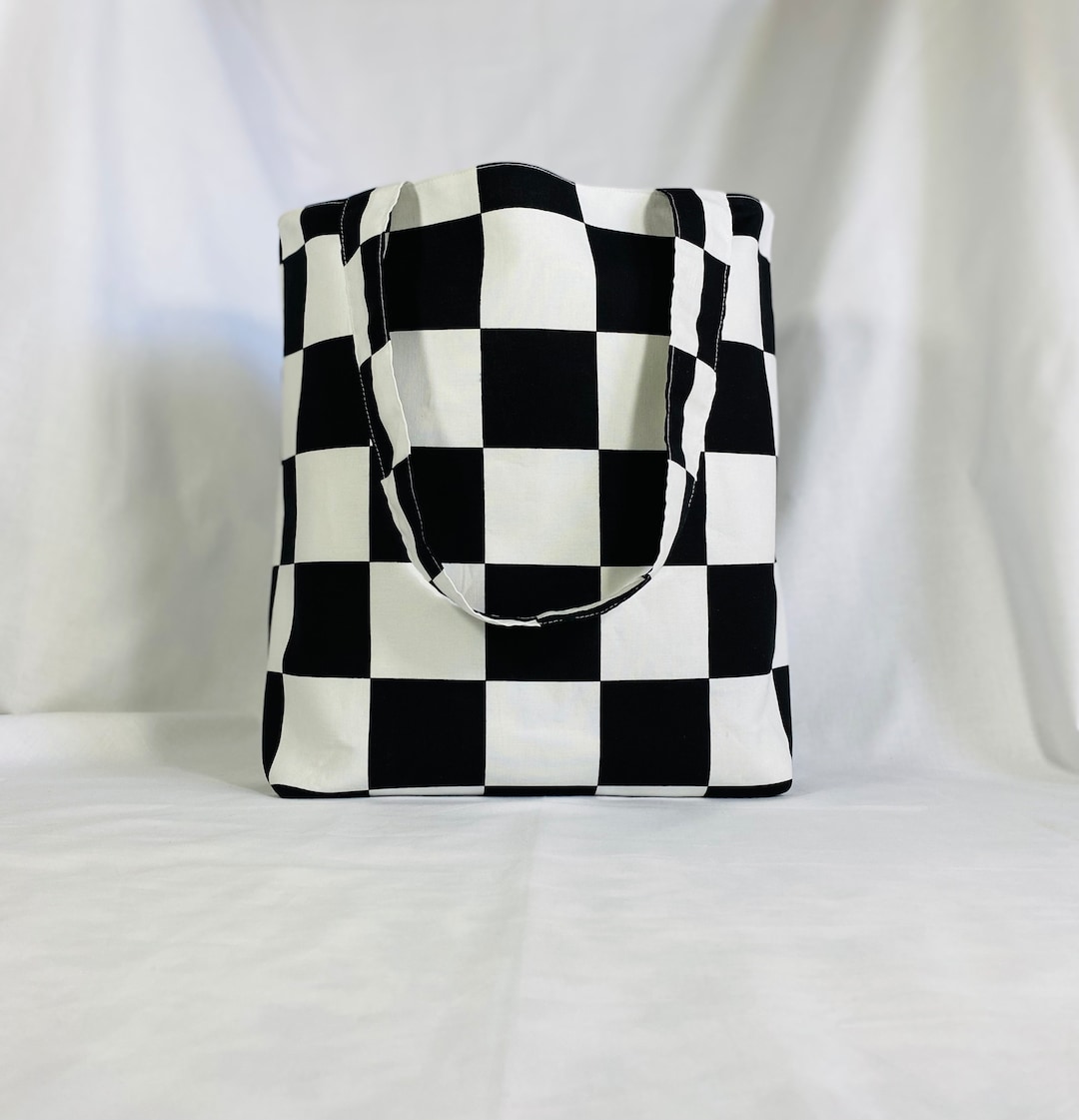 Checkerboard Tote Bag, Checkered Tote Bag, Spring Tote Bag, Summer Tote ...