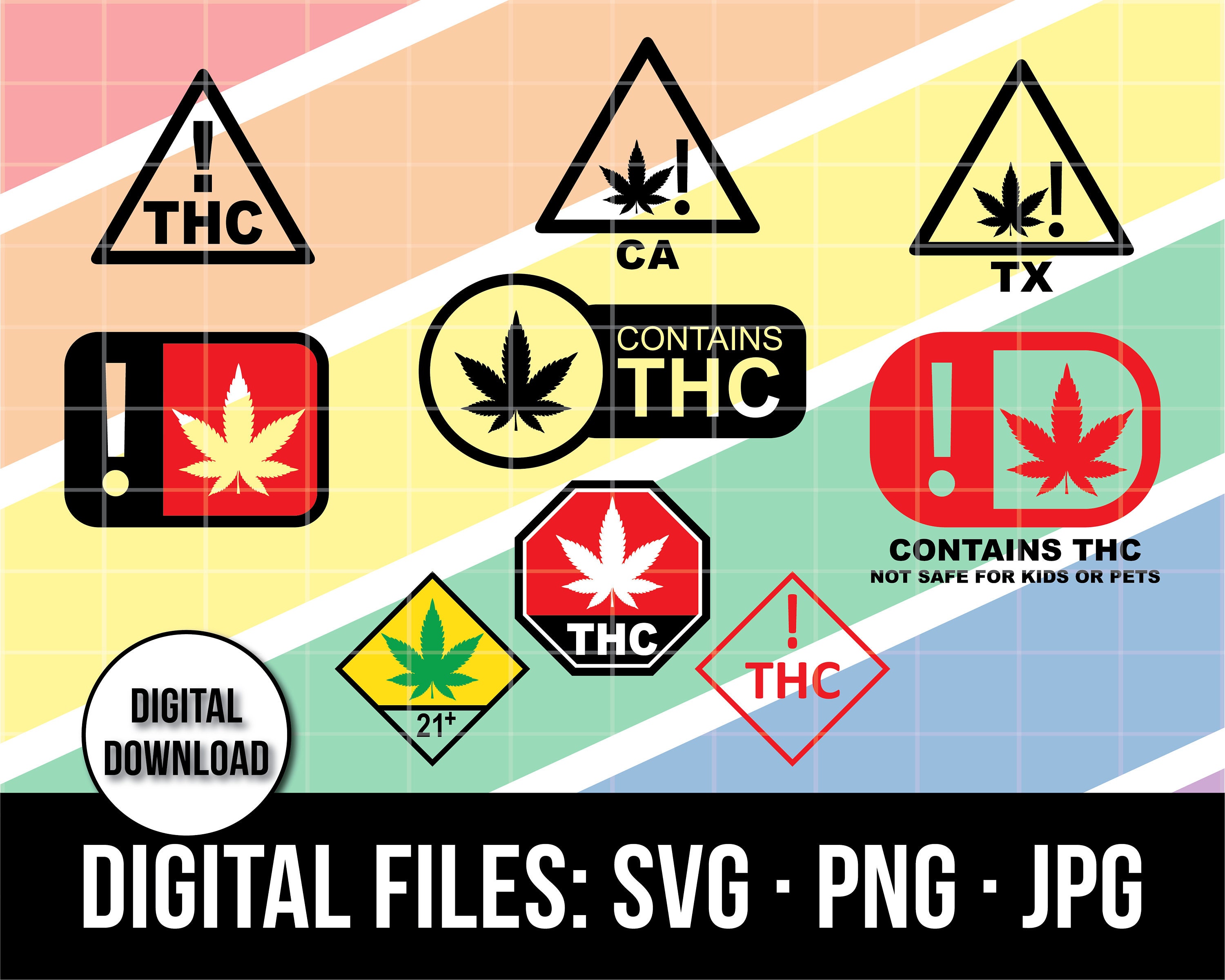 THC Warning Labels, Cannabis Warning, Digital Download, Contains THC ...