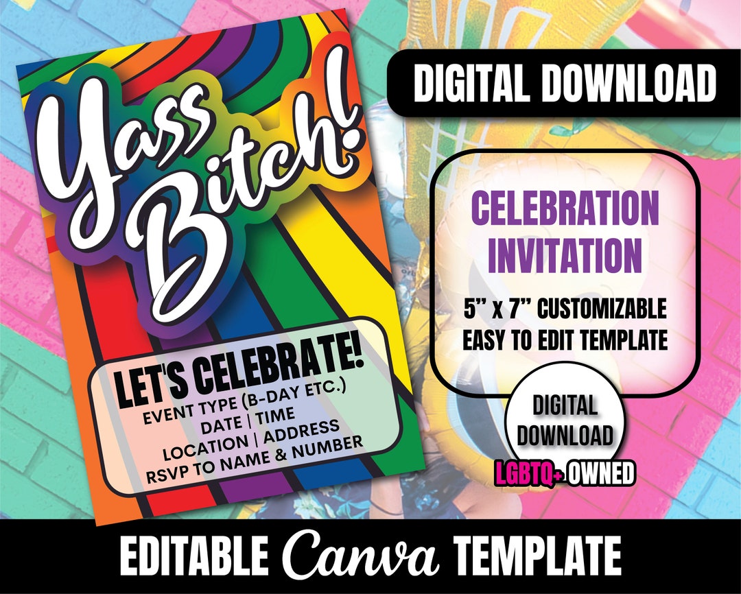 Gay Pride Party Invitation: Editable Canva Template (digital Download ...