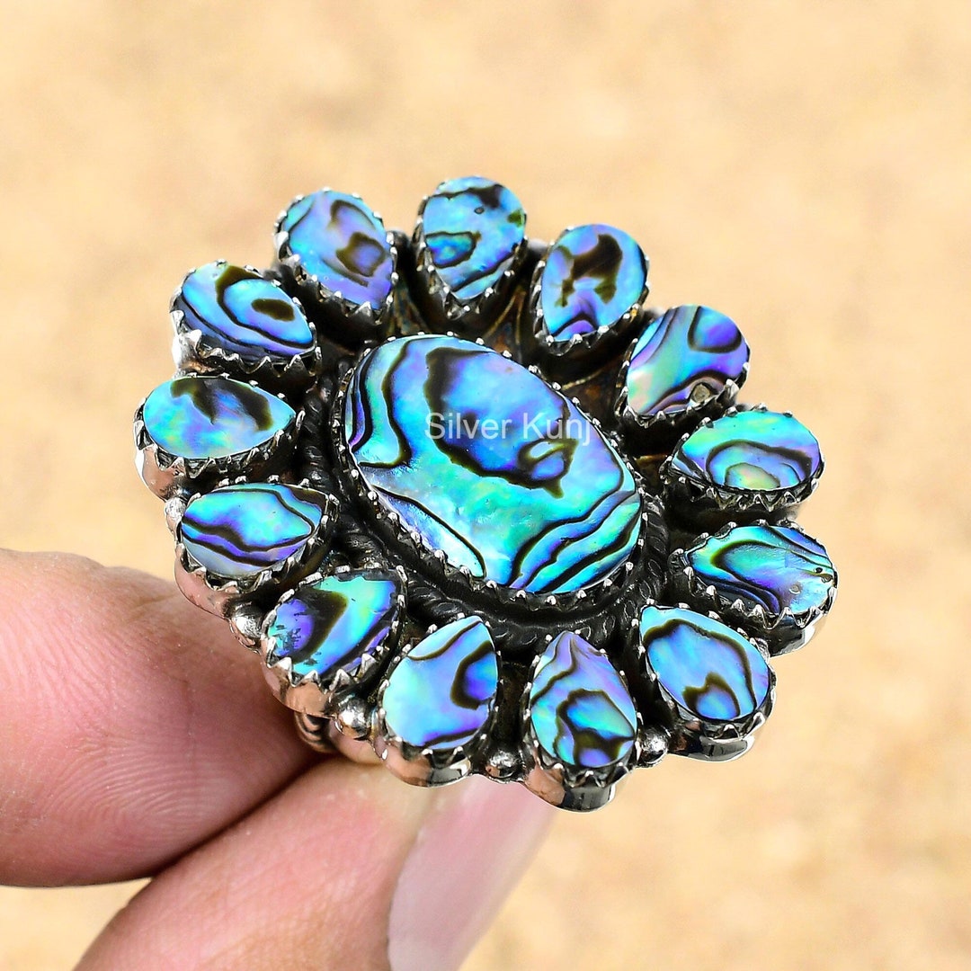 Abalone Paua Shell Sterling Silver Ring: Big Flower Bohemian Ring - Etsy