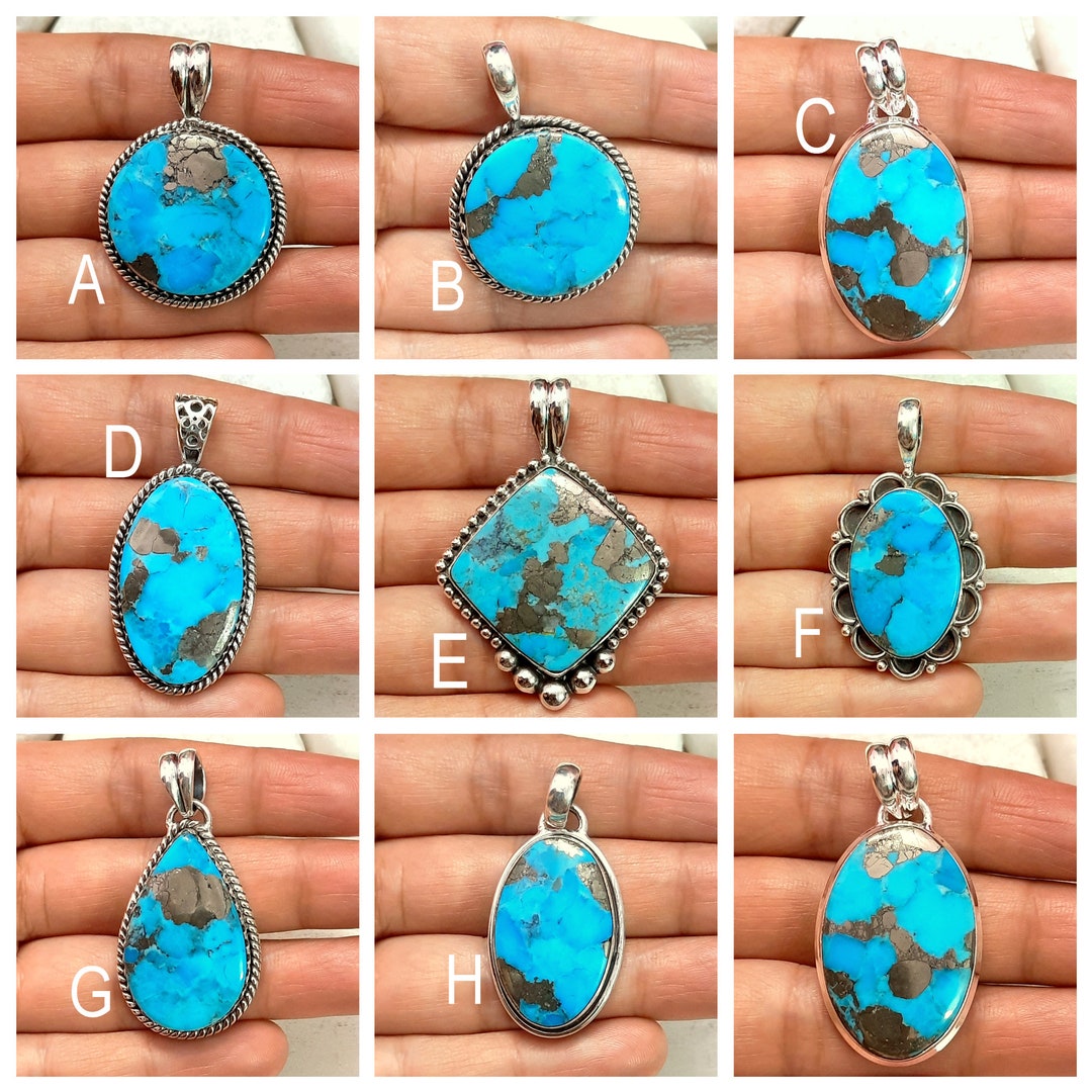 Turquoise Pendant, Turquoise With Pyrite Sterling Silver Pendant, Rare ...