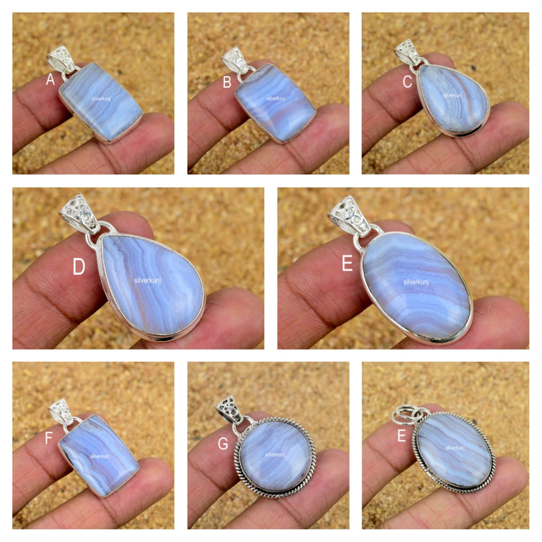Blue Lace Agate Pendant, Blue Lace Agate Solid Sterling Silver Pendant ...