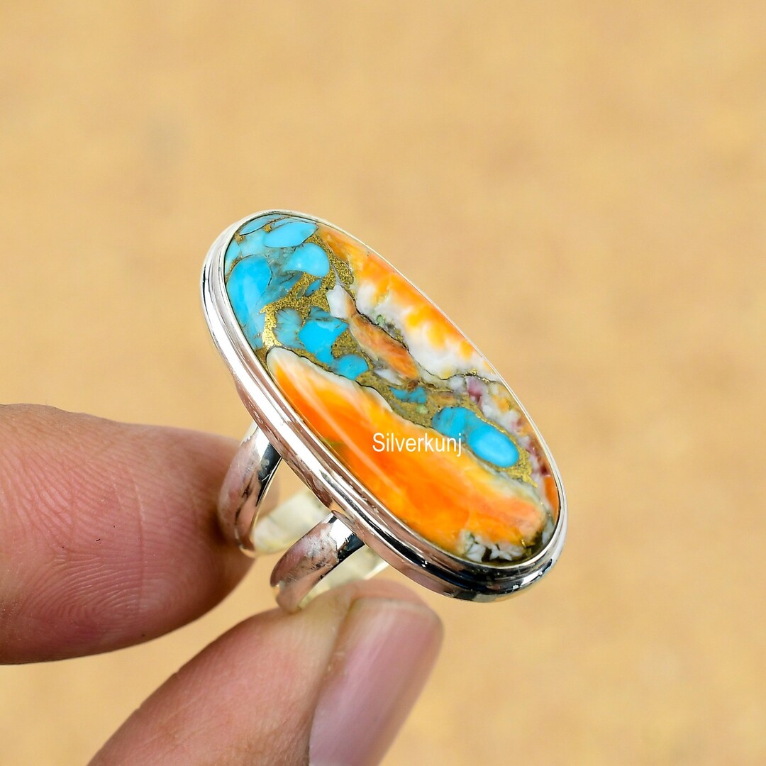 Turquoise Ring, Spiny Oyster Turquoise Sterling Silver Ring, Multi ...