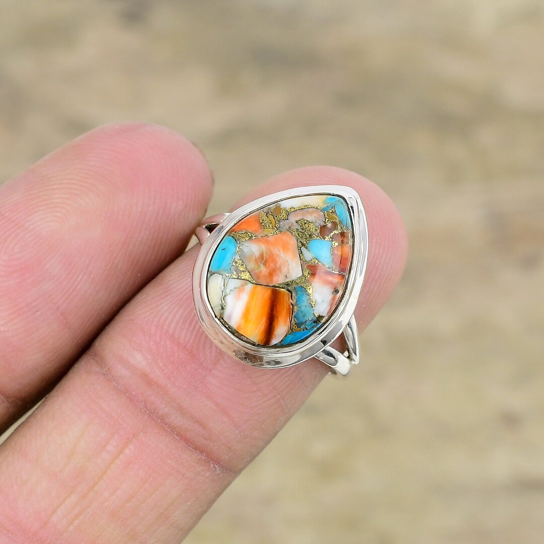 Turquoise Ring, Natural Spiny Oyster Copper Turquoise Sterling Silver ...